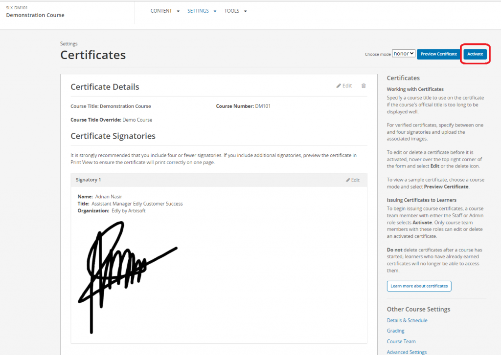 Setting Up a Certificate in Open edX Platform